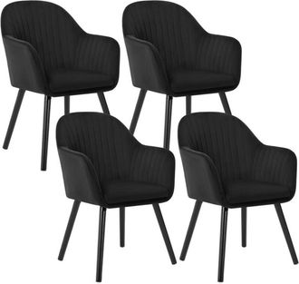 Woltu Woltu - Lot de 4 Chaises de salle à manger Assise en Velours, Chaise pour Cuisine-Salon-Café, Noir