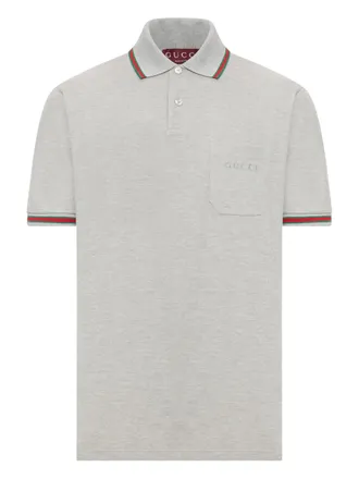 Gucci Poloshirt mit bestickter Tasche - Grau