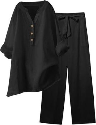 Generic Tenues da&eacute;roport 2026 pour femmes - Tenue 2 pi&egrave;ces - Pull court &agrave; manches longues - Pantalon de surv&ecirc;tement &agrave; jambe large - Ensemble de voyage dautomn