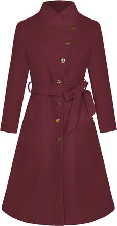 Grace Karin Damen Mantel Wintercoat Revers Zweireihiger Mantel Trenchcoat Winter A-Linie Outwear mit G&uuml;rtel Dunkelrot 2XL