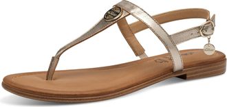 s.Oliver Damen Sandalen flach aus Leder Zehentrenner, Beige (Platinum), 40 EU