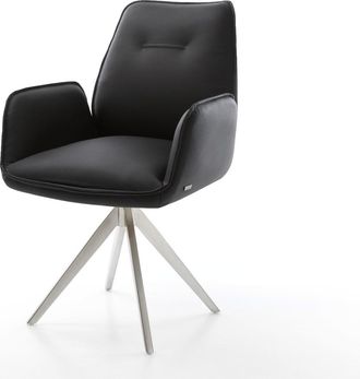 DELIFE Esszimmerstuhl Zoa-Flex Echt-Leder Schwarz Kreuzgestell kantig Edelstahl Taschenfederkern, Esszimmerstühle