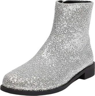 Generic Bottines Paillettes pour Femme Chaussures Scintillantes Sequins &agrave; Talon Plat Bottes Courtes avec Fermeture &Eacute;clair Tendances L&eacute;g&egrave;res Boots Chaussures D
