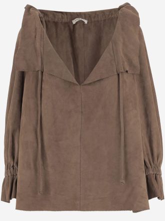 By Malene Birger Ruffled Suede Blouse - Brown