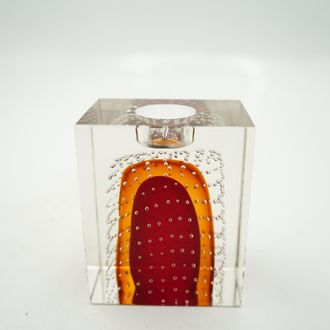 Cristalica Cristalica Teelichthalter Murano-Stil H&ouml;he ca. 12cm Amber/Rot Handarbeit