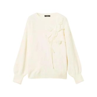 Twinset Pullover mit Organza-Blumen - - Knitwear - Damen - Wei&szlig; - L