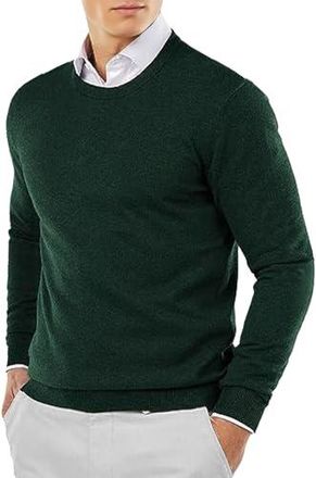 Generic Pull-Over pour Homme, Coupe ajust&eacute;e, col Ras du Cou, Manches Longues, &eacute;l&eacute;gant, Tenue de Tous Les Jours, Vert, Taille L, Automne-Hiver