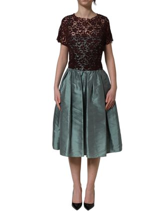 Dolce & Gabbana Womens Multicolor Floral Lace Taffeta Pleated Midi Dress Silk Cotton Nylon