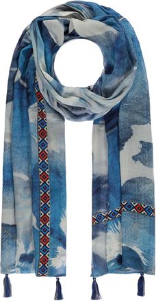 Passigatti Tuch Schal Jeans mit Blumen und Quasten
