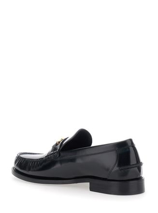Versace Mens Loafers With Medusa Detail, Black Leather Calf