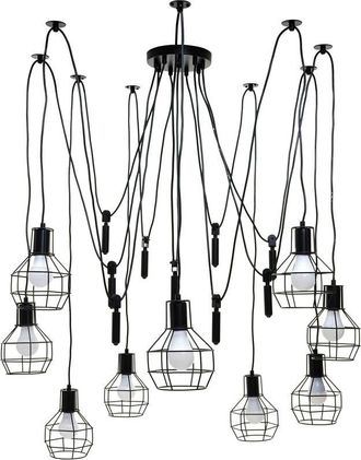 Hhg Pendelleuchte HHG 195, H&auml;ngelampe H&auml;ngeleuchte, Industrial Metall h&ouml;henverstellbar schwarz 9x Gitterlampenschirm