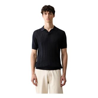 Karl Lagerfeld Polo en maille &agrave; col ouvert c&ocirc;tel&eacute; - Homme - Pulls - Bleu - Taille: XL