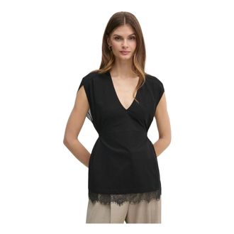 Twinset Top en dentelle et pliss&eacute; - Femme - Blouses et Chemises - Noir - Taille: 36 FR