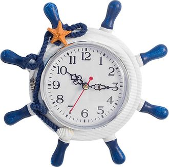 Amosfun 1st&uuml;ck Holz Wanduhr Im Mediterranen Stil Leise Ohne Ticken Dekorative Uhr F&uuml;r Wohnr&auml;ume Schlafzimmer Und Maritimer Elemente Ohne Batterie