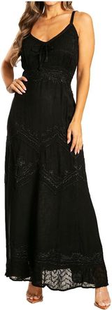 Sakkas Stonewashed Rayon Besticktes langes Kleid mit verstellbaren Spaghettiträgern - Schwarz - 1X/2X