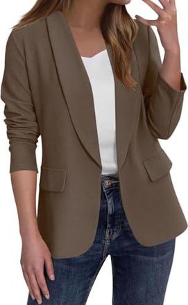 Minetom Blazer Femme Chic Et &Eacute;l&eacute;gant Col Rabattu Manches Longues Veste DAffaires Classique D&eacute;contract&eacute;s Ajust&eacute;e Automne Travail A Marron 3XL
