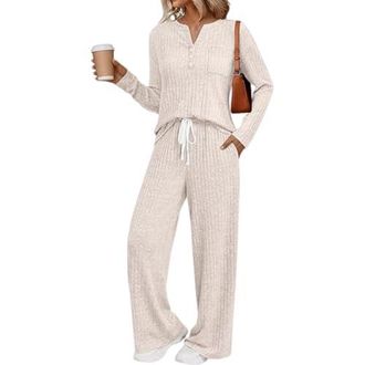 Generic Pyjama 2 pi&egrave;ces pour femme - Pyjama assorti - Pour lhiver 2025 - Pour les vacances, les voyages, lautomne, abricot, 3XL