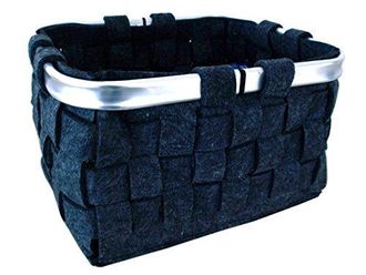 Franz Müller Flechtwaren 88706F13 Regalkorb rechteckig, 30 x 25 x 17 cm, Dunkelgrau, Filz-Optik, alurahmen