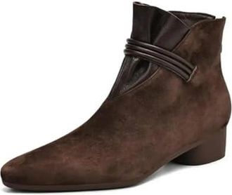 Generic GLDFW Chaussures pour femme Bottines classiques modernes pour femme Bout pointu Talon moyen Fermeture &eacute;clair dans le dos Chaussures Zapatos, marron, 3