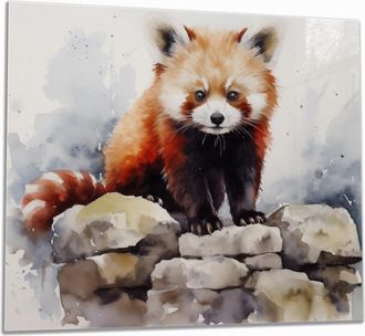 Wallario Herdabdeckplatte/Spritzschutz aus Glas, 1-teilig, 60x52cm, für Ceran- und Induktionsherde, Neugieriger Rotpanda