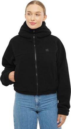 Johnny Urban Veste Courte en Polaire Femmes Noir - Nova - Cropped Teddy Fleece Sweat Jacket - Polaire Zipp&eacute;e avec Haute Capuche - Veste Chaude Sherpa pour Automne 