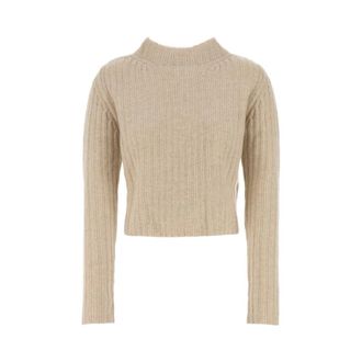 Max Mara Femme, Pulls, Blanc, Taille: 40 FR Pull en laine et cachemire c&ocirc;tel&eacute; &agrave; col montant et manches longues