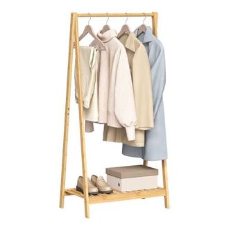 Woltu Porte-Manteau en Bambou, Portant &agrave; V&ecirc;tements sur Pied avec &Eacute;tag&egrave;re Inf&eacute;rieure, Penderie Ouverte avec Barre de Suspension, pour Entr&eacute;e, Chambre, 60x37,