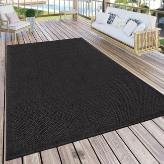 Paco Home Paco Home - Tapis Extérieur Pour Terrasse Et Balcon Tapis Cuisine Monochrome Moderne Noir 200 cm rond