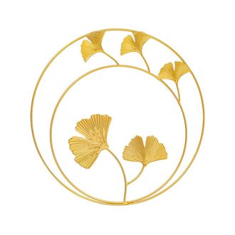FOMIYES Runde Metall Wanddekoration Ginkgo Blatt Goldfarbenes Wandornament aus Stabilem Metall f&uuml;r Wohnzimmer und Schlafzimmer Nordischer Stil Wiederverwendba