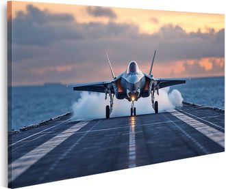 Islandburner Prime Bild auf Leinwand Kampfjet auf Flugzeugträger bei Sonnenuntergang (2) für Wohnzimmer Männer Büro Bilder Wandbilder Poster