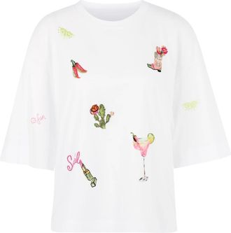 Marc Cain Femme, Tops, Blanc, Taille: 38 FR Shirt mit 3/4-&Auml;rmeln und Patches