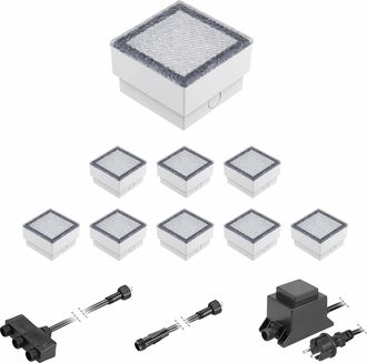 LEDs Com LED Pflaster-Stein Gorgon Boden-Einbauleuchte für außen, 10x10cm, 12V, warm-weiß 9er Set