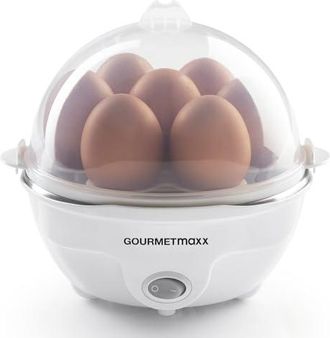Gourmetmaxx Eierkocher für bis zu 7 Eier | Elektrischer und energiesparender Egg Cooker für individeulle Härtegrade | Inkl. Messbecher mit Ei-Pick für perfekte Er