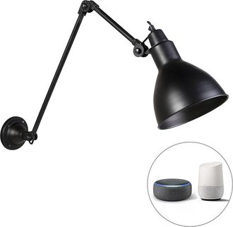 QAZQA Wye - led Dimmable Applique murale bras articul&eacute; variateur inclus - 1 lumi&egrave;re - l 90.5 cm - Noir - Rustique - &eacute;clairage int&eacute;rieur - Salon i Chambre