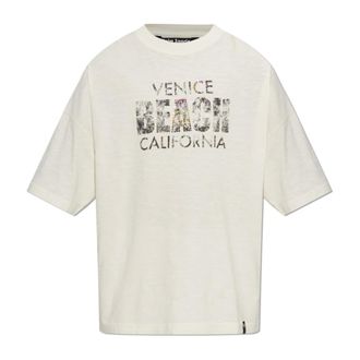 Palm Angels Homme, Tops, Beige, Taille: XL T-shirt imprim&eacute;
