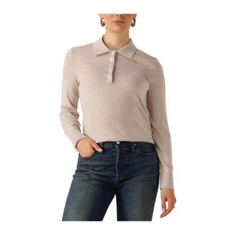 Selected Slfthea LS Knit Merino Collar Neck - - Tops - Damen - Beige - XL