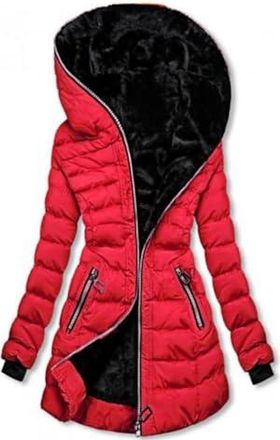 Onsoyours Veste Polaire Femme Chaud Doublure Polaire Zippée à Capuche Sweat-Shirt Manches Longues Hiver E Rouge L