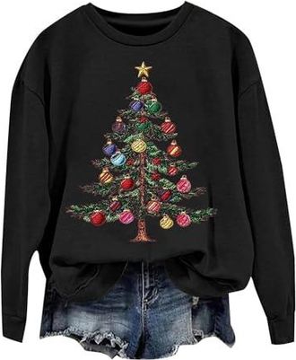 Generic Hauts de Noël pour femme - Sweat-shirt de Noël à manches longues et col rond - Motif de Noël décontracté - Pour les vacances - Tendance - Pull athléti
