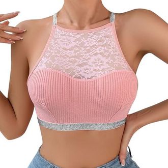 Generic Soutien-gorge pour femme, gilet en dentelle, ruban argent&eacute;, grand dos nu, peut &ecirc;tre port&eacute; &agrave; lext&eacute;rieur, rose, XS