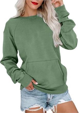 Generic Sweatshirts pour femmes UK, sweatshirts pour femmes de couleur unie, haut surdimensionn&eacute;, col rond, manches longues, automne hiver, d&eacute;contract&eacute;, confo