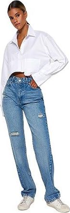 Trendyol Damen Gerade Hohe Taille Jeans, Blue, W42 aux Femmes