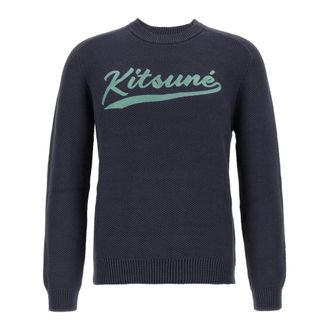 Maison Kitsun&eacute; Varsity Baumwollpullover mit Struktur - - Knitwear - Herren - Grau - L