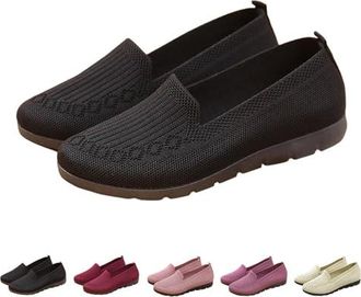 Generic Chaussures plates tricot&eacute;es pour femme, coupe large, coupe extra large, l&eacute;g&egrave;res et confortables, chaussures d&eacute;contract&eacute;es &agrave; enfiler en maille respiran