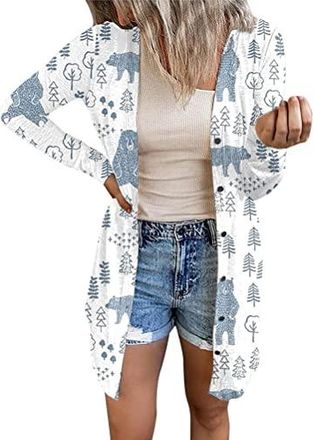 TOMWELL Manteau De Noël Cardigan Femme Long Hiver Chaud à Manches Longues Outwear avec Poches E Blanc XL