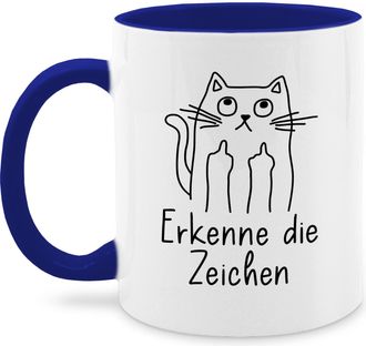 Shirtracer Tasse Tassen 325ml - Statement Sprüche - Erkenne die Zeichen schwarz - 325 ml - Dunkelblau - motivtassen kaffeetasse mit spruch katze kaffeetassen kaf