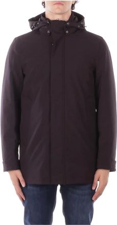 Woolrich Homme, Vestes, Brun, Taille: XL Manteau noir à capuche avec boutons et fermeture éclair