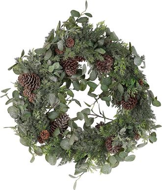 Butlers Künstlicher Eukalyptus-Kranz Ø80 cm - FLORISTA - Dekokranz mit Blättern Tannenzapfen aus Kunststoff | Kranz vereist aus Zweigen zum Hängen | Türkranz 