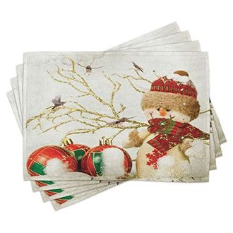 Abakuhaus Sets de Table de No&euml;l, Joyeux No&euml;l, D&eacute;coration de Table en Tissu Lavable pour Salle &agrave; Manger et Cuisine, Impression num&eacute;rique, Gris Rouge