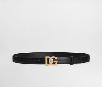 Dolce & Gabbana Calfskin Belt With Dg Logo - Frau G&uuml;rtel Schwarz Leder 75