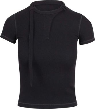 Diesel Femme, Tops, Noir, Taille: 36 FR T-shirt en jersey c&ocirc;tel&eacute; avec sangle de motard